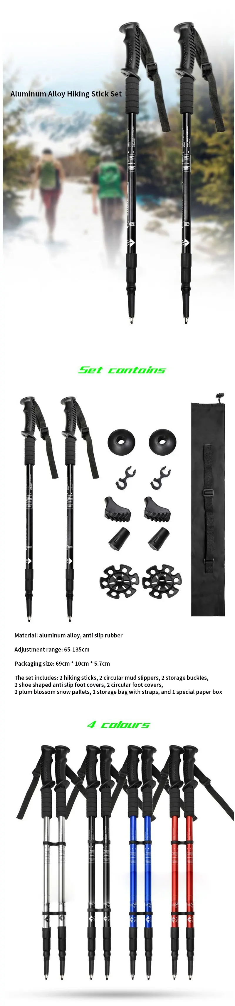 Outdoor Travel Hiking Pole Set Ultralight Three Straight Handle ...