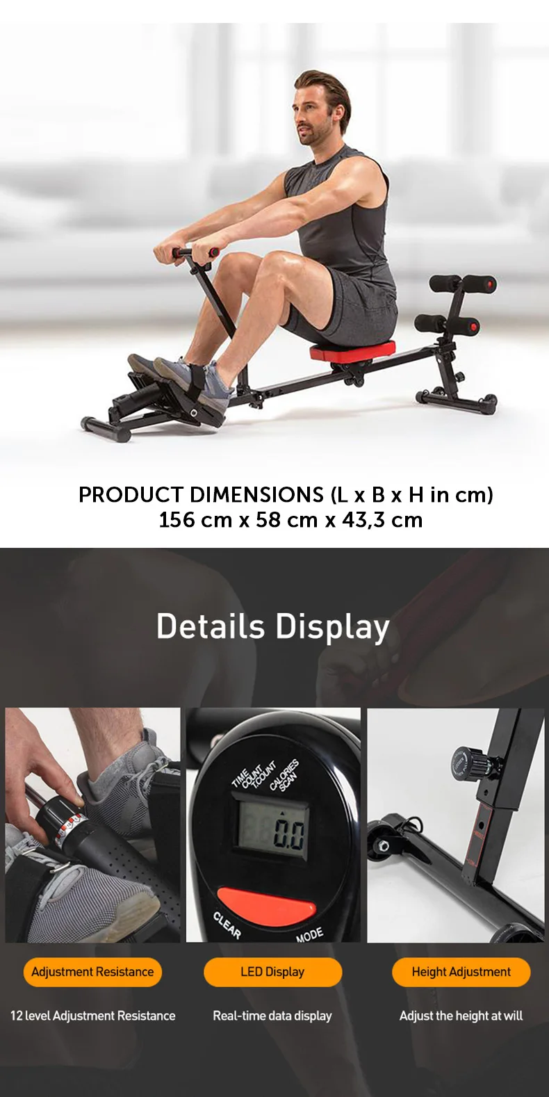 High Quality Speed Digital Monitor Rower With 12 Level Adjustable ...