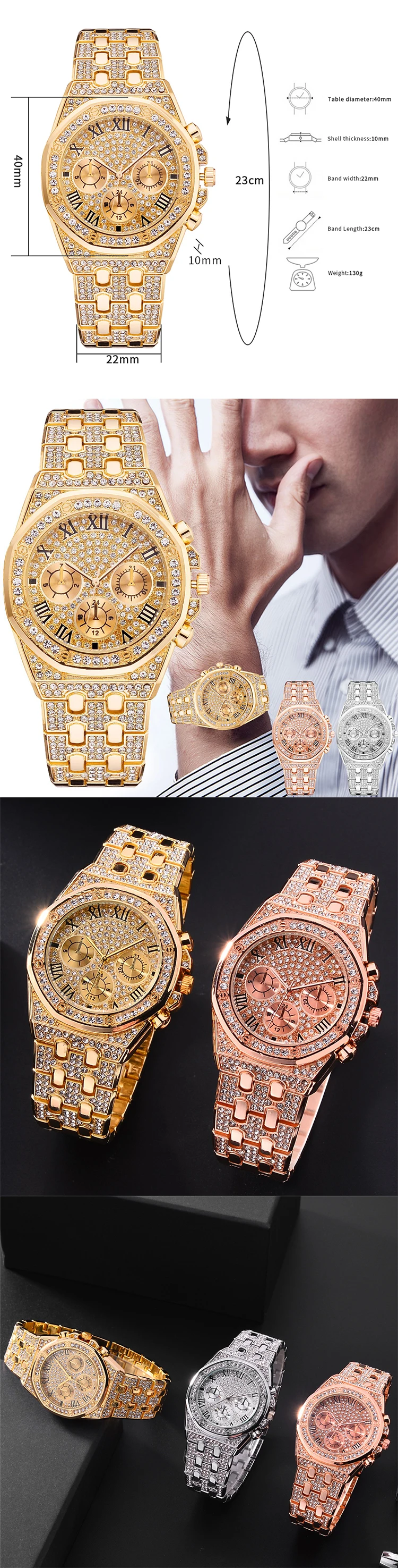 Hot Style Men's Octagonal Rivet Watches Manufacturers Selling Diamond ...