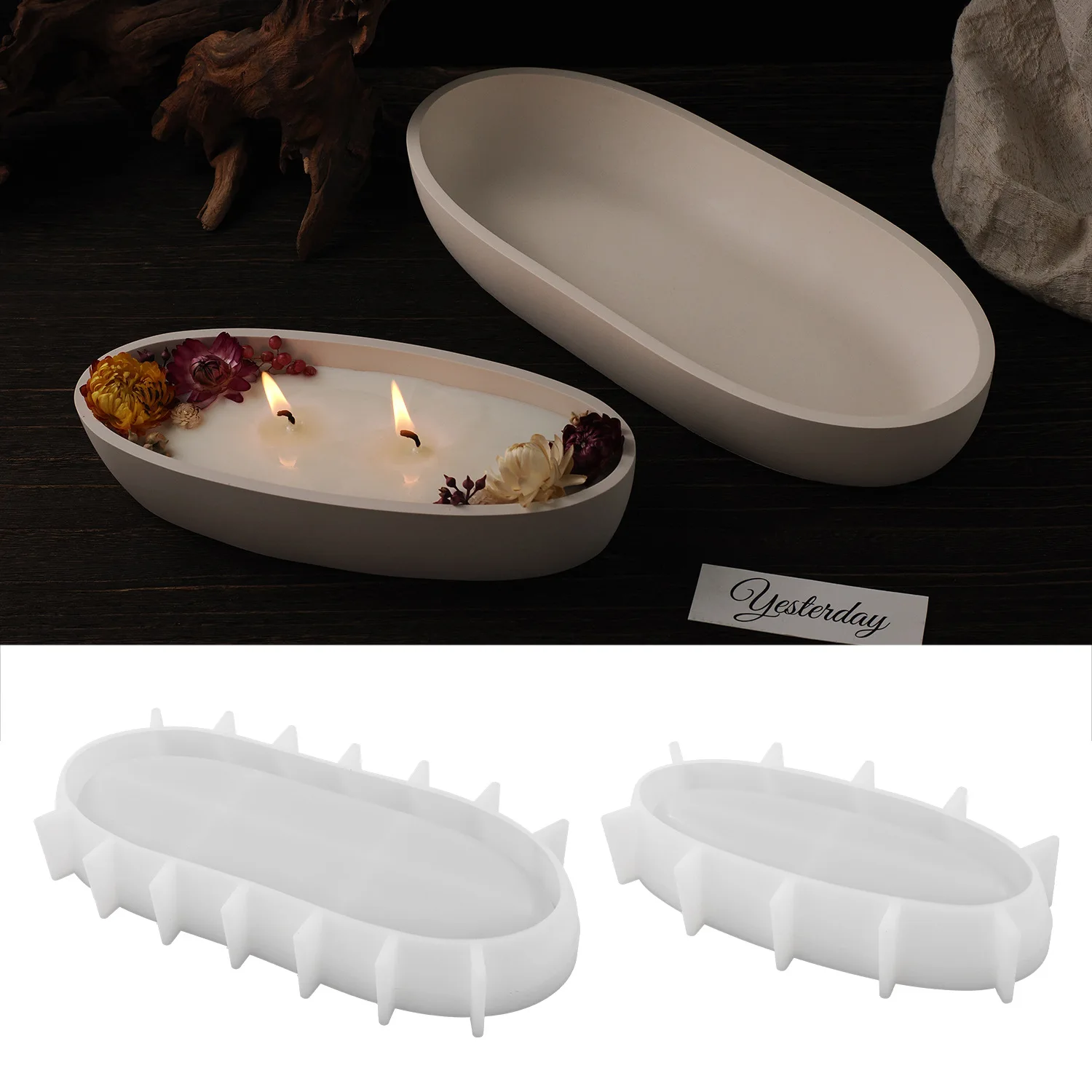 CARATTE Boat Shape Succulent Plant Pot Silicone Mold Oval Tray Cement ...