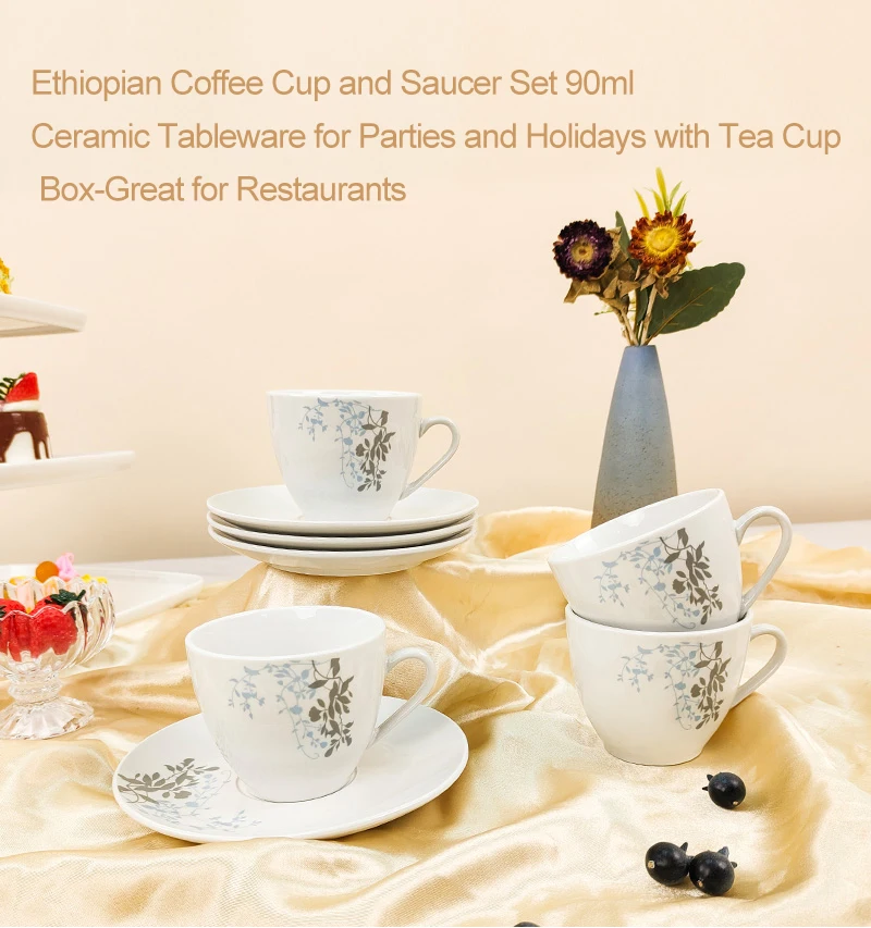 Ethiopian Coffee Cup and Saucer Set 90ml - Perfect for Parties
