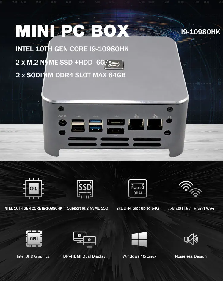 Intel 10th Gen Core I9-10980hk Processor Intel Uhd Graphics Mini Pc For ...