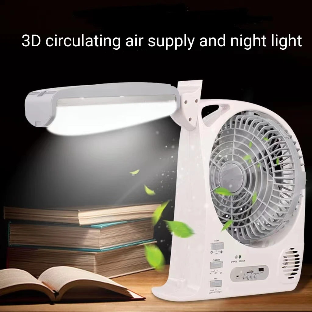 8 Inch Rechargeable Camping Fan with LED Light & FM Radio – Solar ...