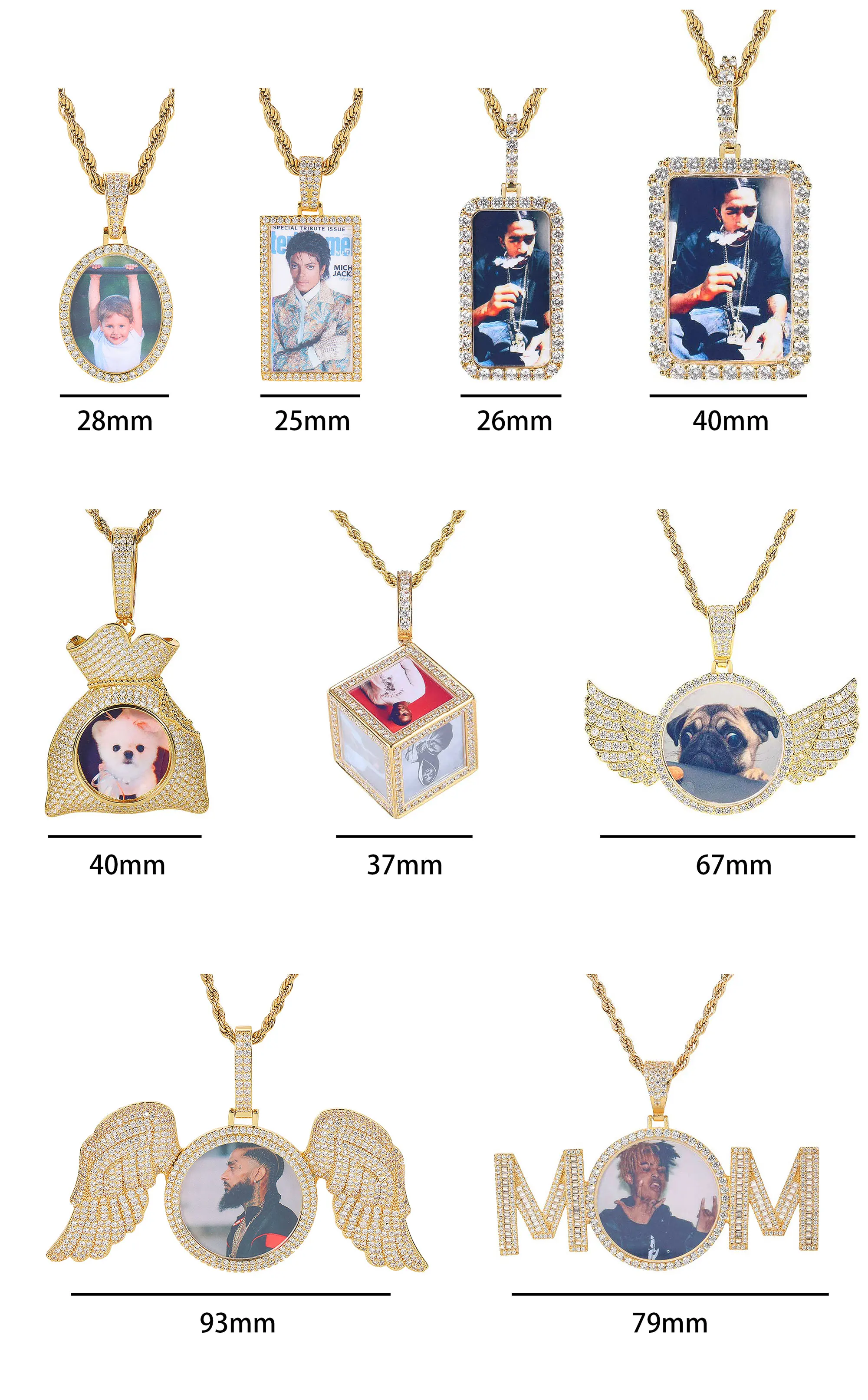 Custom 925 Silver Hip Hop Photo Pendant Necklace & Keychain Odm