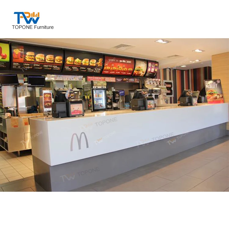 Artificial Stone Restaurant Long Bar Counter Fast Food Cashier Counter ...