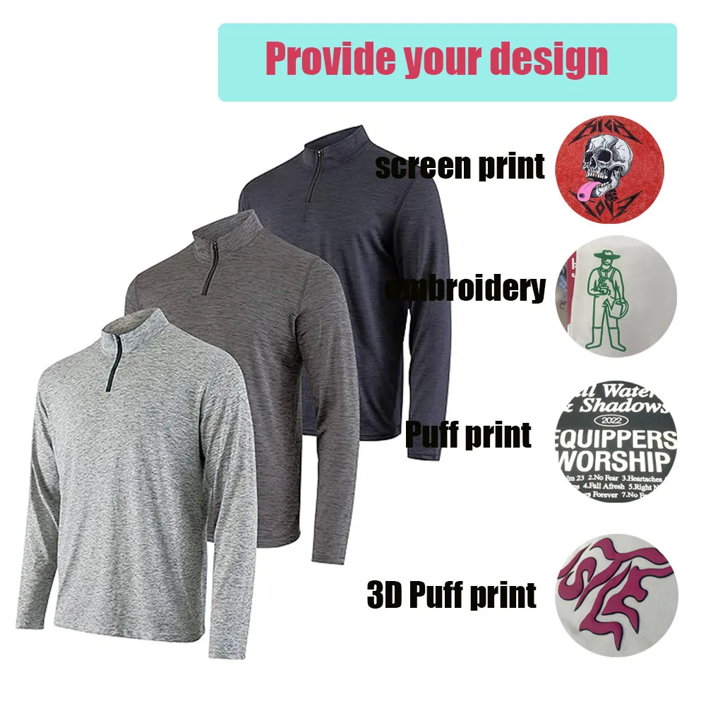 Custom Logo 1/4 Quarter Zip Pullover Shirt Mock Neck Zipper Sweatshirt ...