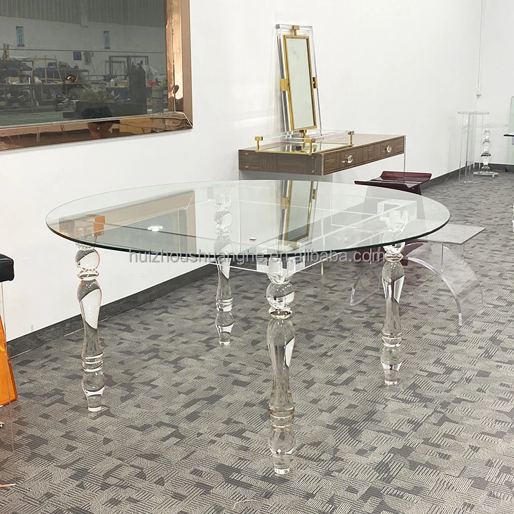 Transparent Acrylic Dining Table with Glass Top - Customizable OEM/ODM
