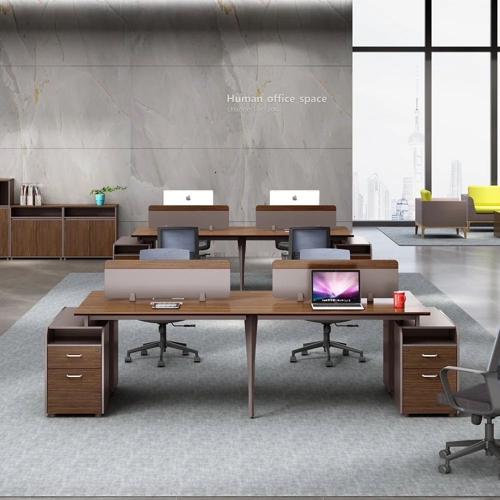 4 Person Workstation Furniture Cubicle Large Office Desk Modern Tables ...