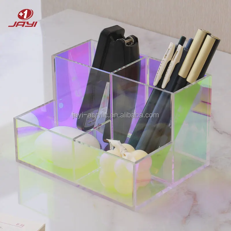 Custom Iridescent Acrylic Cosmetic Storage Box Rainbow Makeup 0rganizer ...