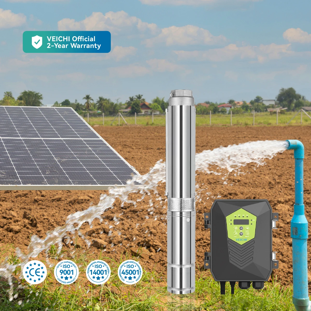 VEICHI BLDC Brushless Motor MPPT Solar Powered Submersible Pumping with Controller Solar Water ...