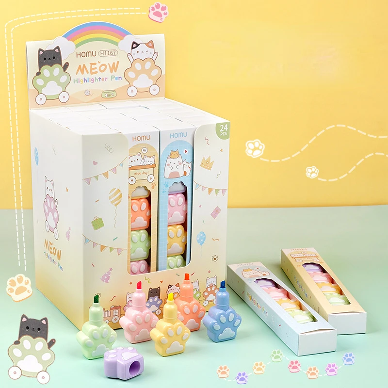 Cute Cartoon Highlighter Boxed Creative Cat's Paw Shape Student ...