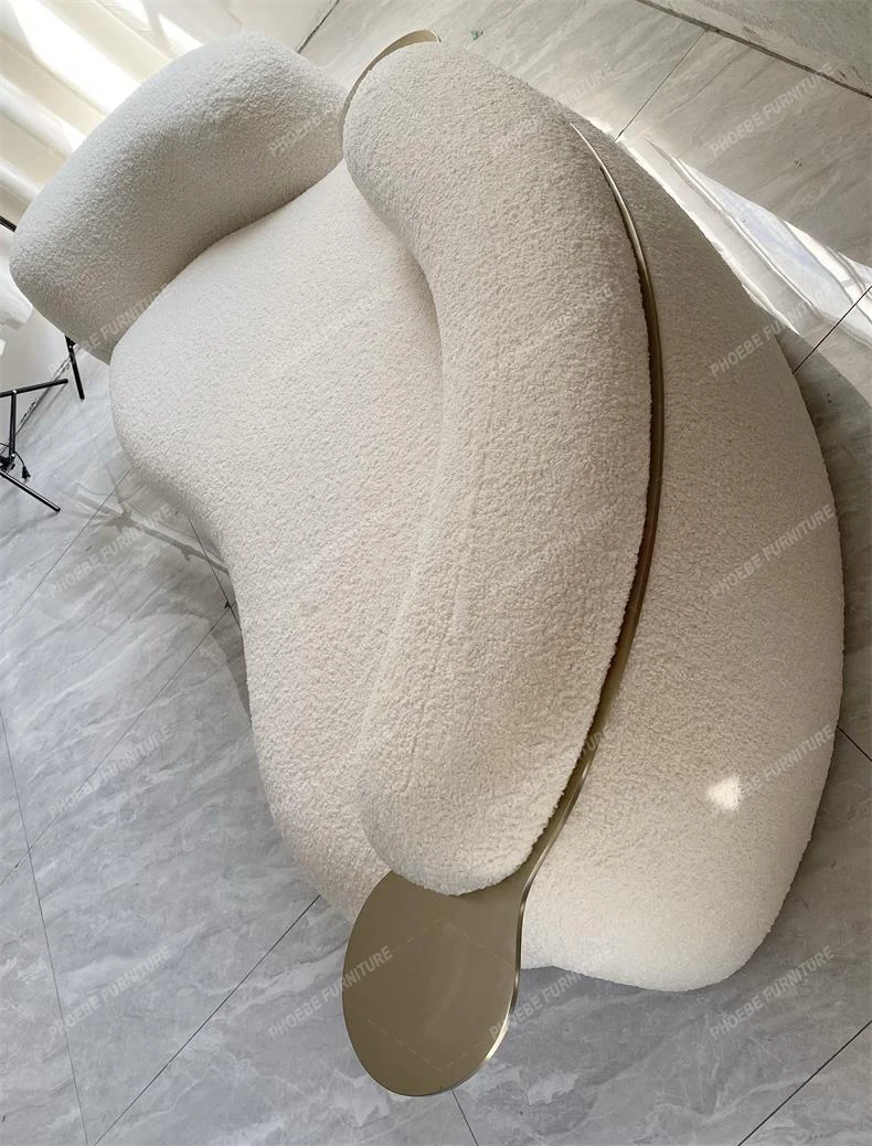 White Boucle Curved Luxury Living Room Modern Tate Yama Sofa Couch With ...