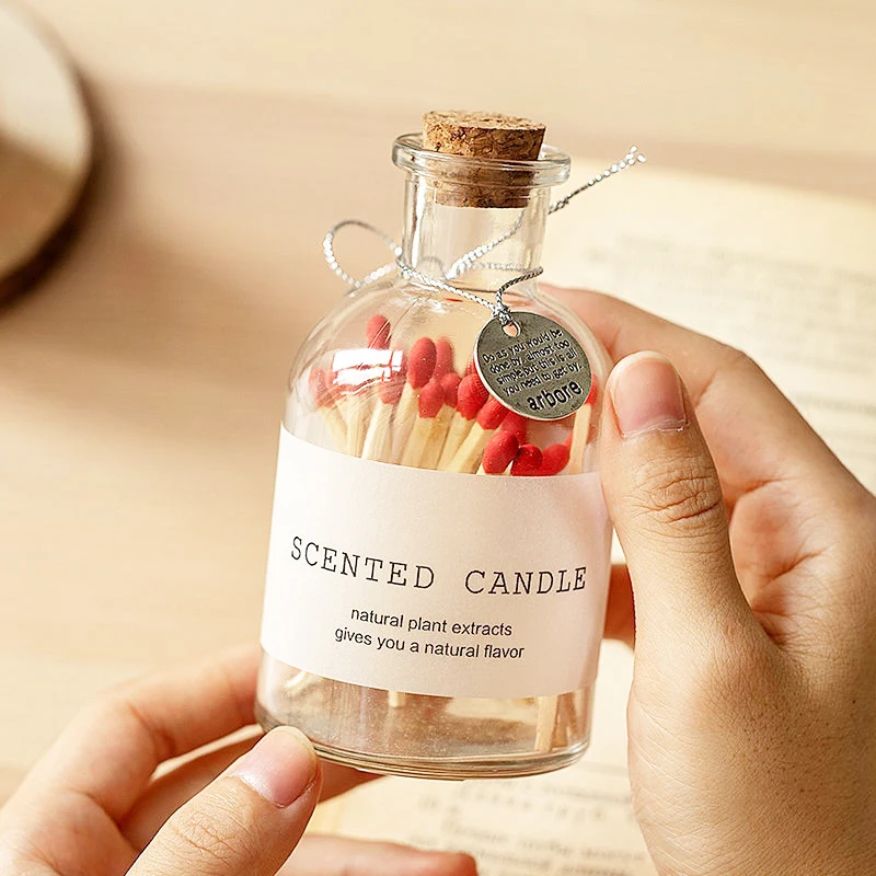 Safety Glass Long Candle Colored Matches Glass Jar With Striking Candle ...