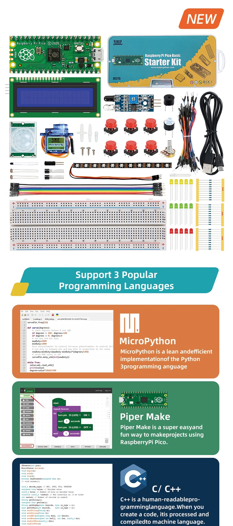 Raspberry Pi Pico Starter Kit - Basic Programming Essentials