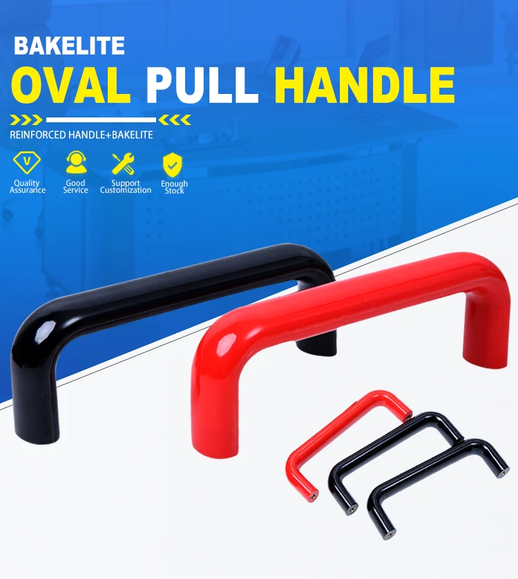 M8 Bakelite Oval U Shape Cabinet Door Pull Handle Black