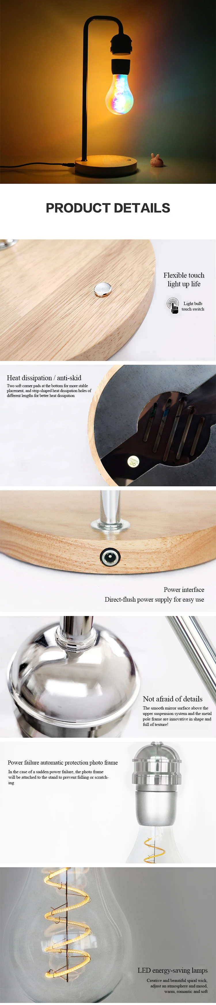 Wooden Base Maglev Table Lamps,Magnetic Levitating Led Light Bulb ...