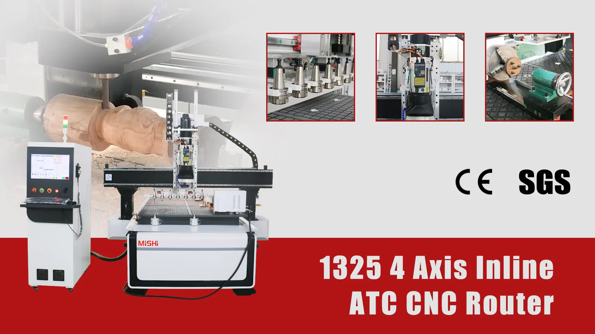 Mishi 9kw Spindle Wood Machine Router 1325 2130 4 Axis Linear Atc Cnc Router With Rotary Device ...