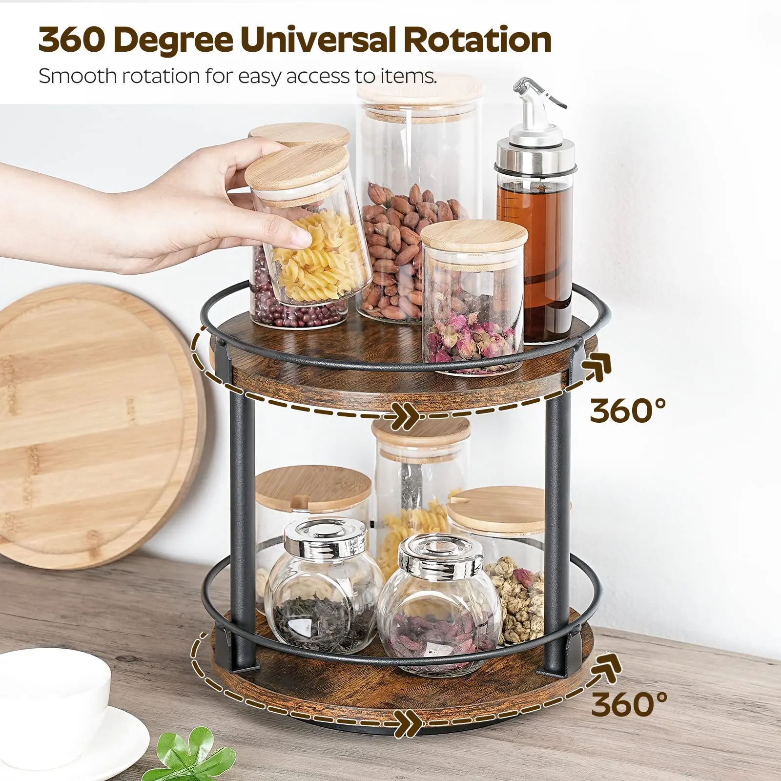 Rotating Spice Rack 2 Tier Spice Carousel Organizer Industrial Carousel ...