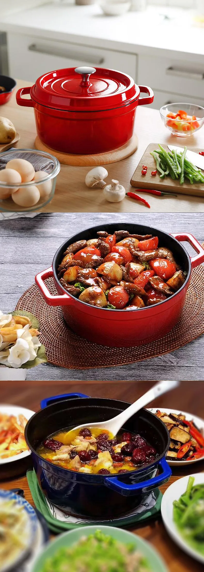 RONGDE Cast Iron Soup Pot Set - Durable Non Stick Cookware