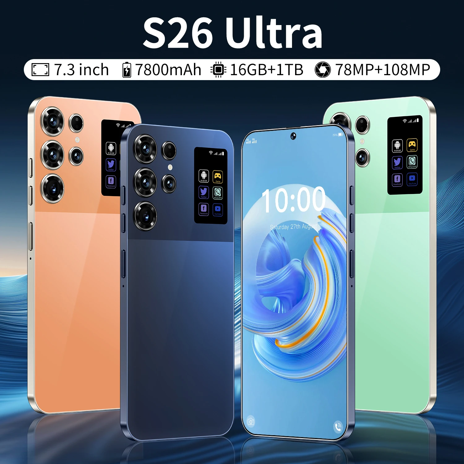 S26 Ultra 16GB+1TB 5G Smartphone 7.3 Inch HD Screen 108MP Rear 100W ...