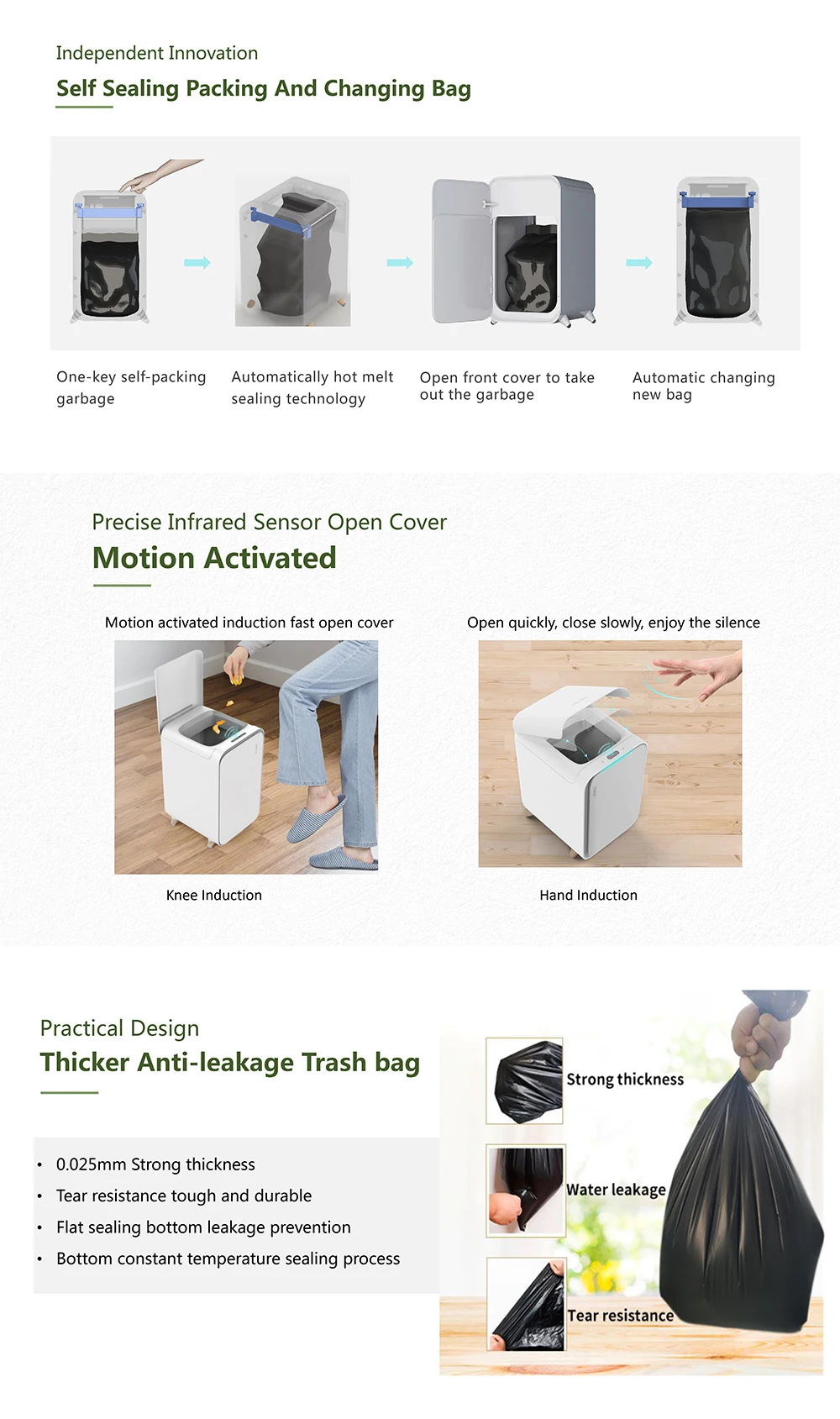 Modern Minimalist Design R30 Self Sealing Sensor Bin Packing Waste Bin ...