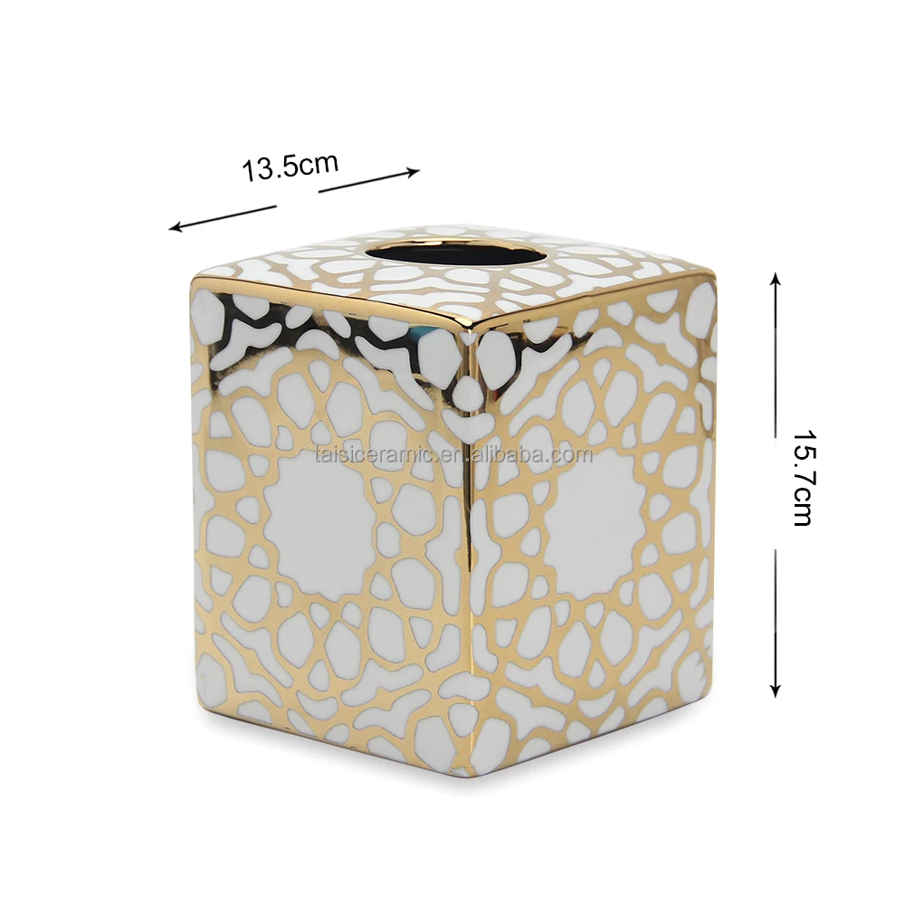 T021 Ceramic Gold Hotel Tissue Box Home Decor Square Gold Tissue Box ...