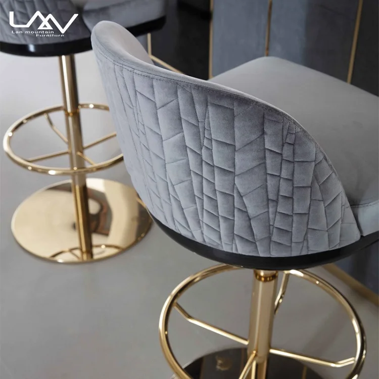 Modern Luxury Designer Gray Velvet Bar Chair Cafe Bistro Home Metal ...
