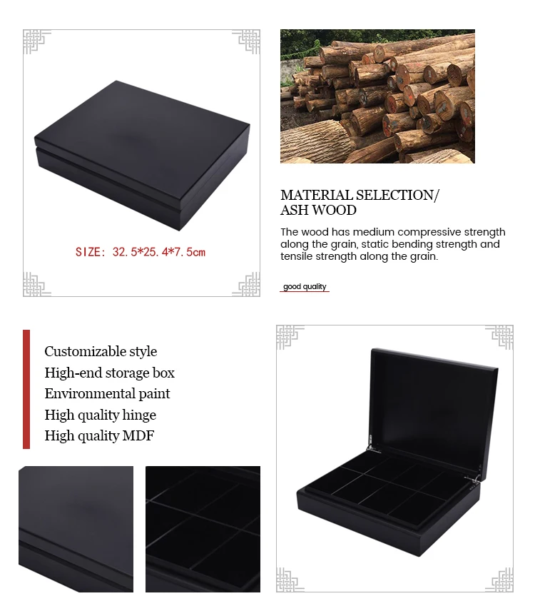 High Quality Mdf Black Color Wooden Tea Box - Buy Wooden Box,Mdf Tea ...
