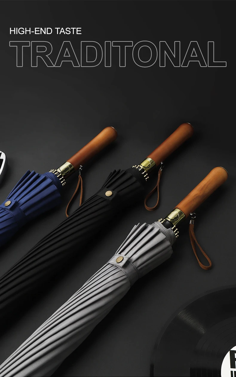 Super Large 16-bone Wooden Handle Golf Umbrella Double Windproof ...