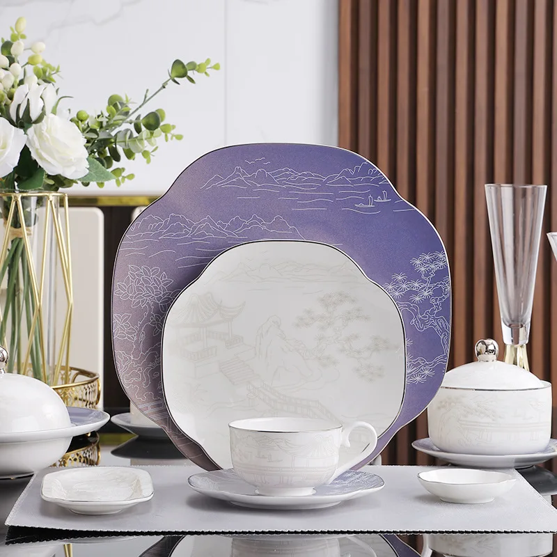 Chinese Style 11inch And 8inch Bone China Ceramic Plate Set Food Dish ...