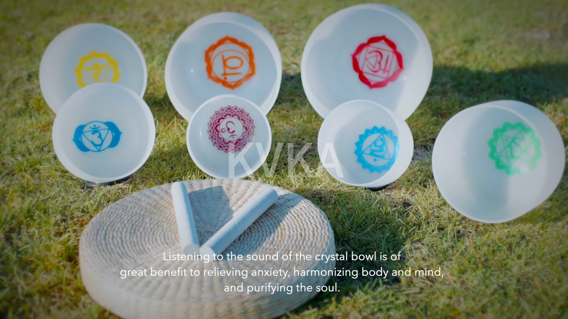 8 Inch Chakra Design Frosted Quartz Crystal Singing Bowl Pattern Energy ...