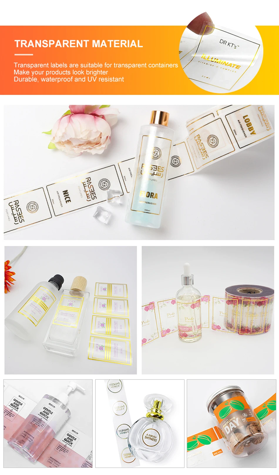 Custom Printed Adhesive Vinyl Waterproof Logo Stickers Roll Cosmetic ...