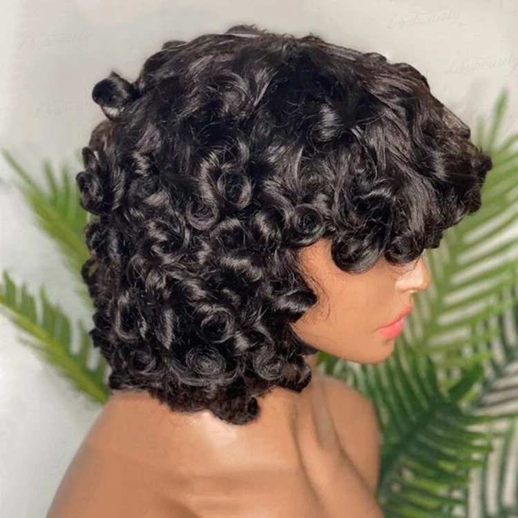 Bouncy Curly Human Hair Wigs with Bangs - Peruvian Remy Fumi Curls