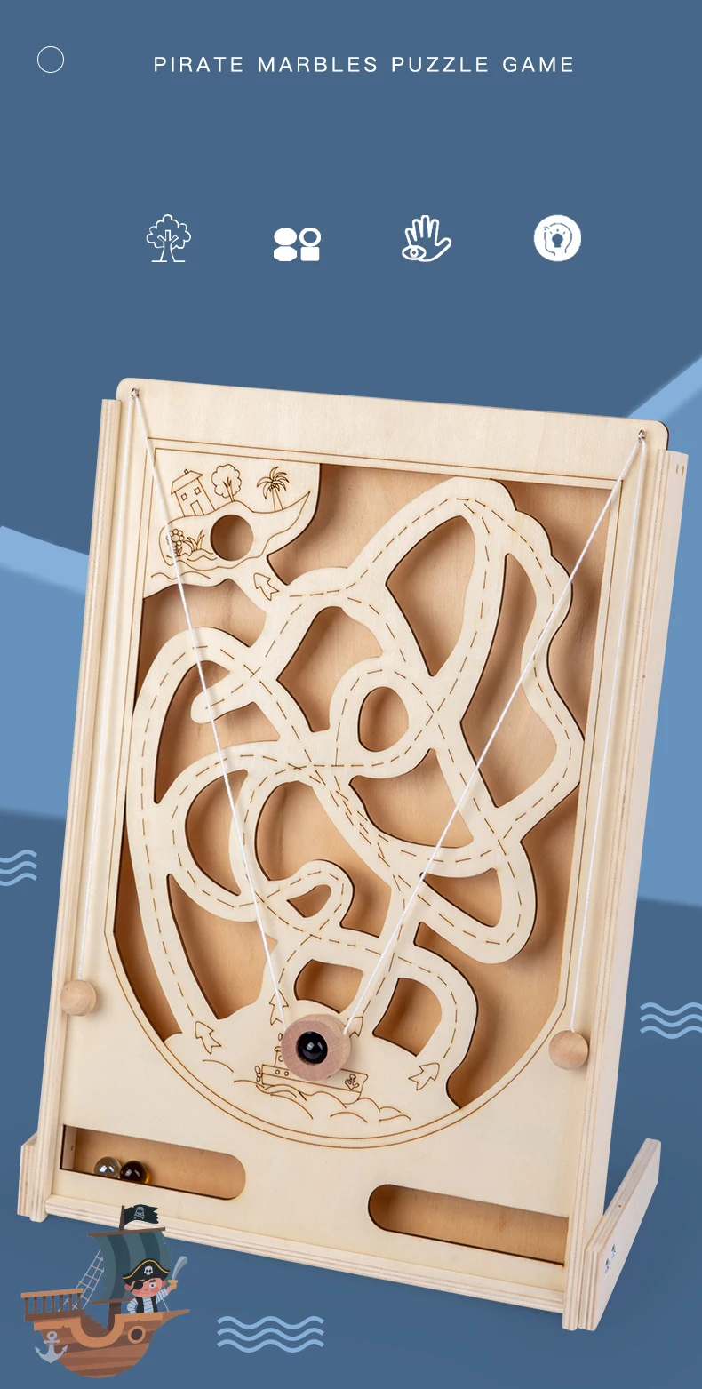 Creative Educational Wooden Pirate Marble Fun Game Children's Puzzle ...