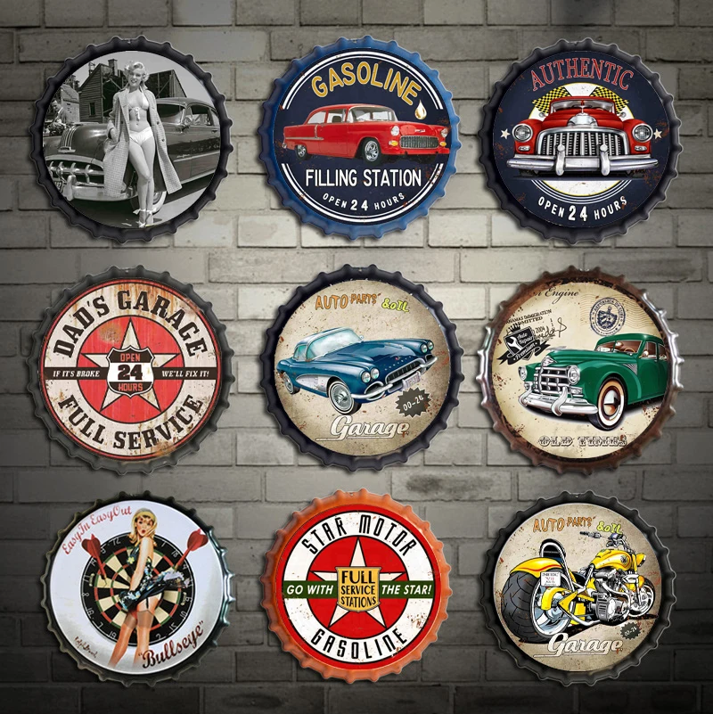 Customizable Metal Plaque - 35cm Round Bottle Cap Sign
