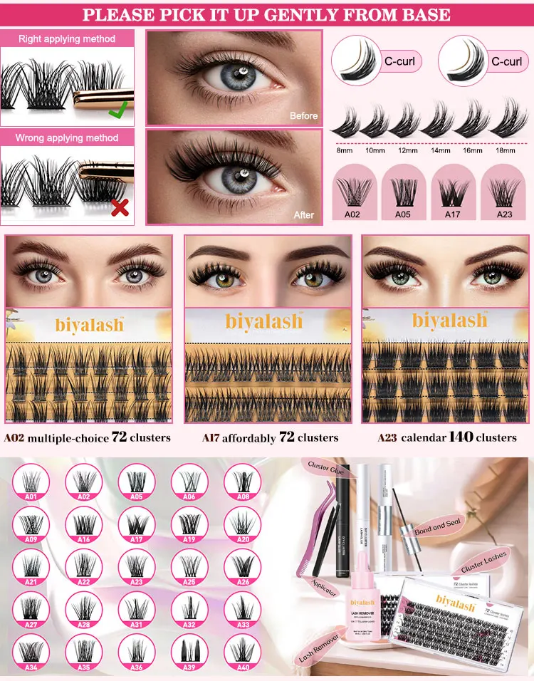 Biya Eyelash C D Curl Cluster Segment Lash Cut Faux Mink Eyelash Diy ...