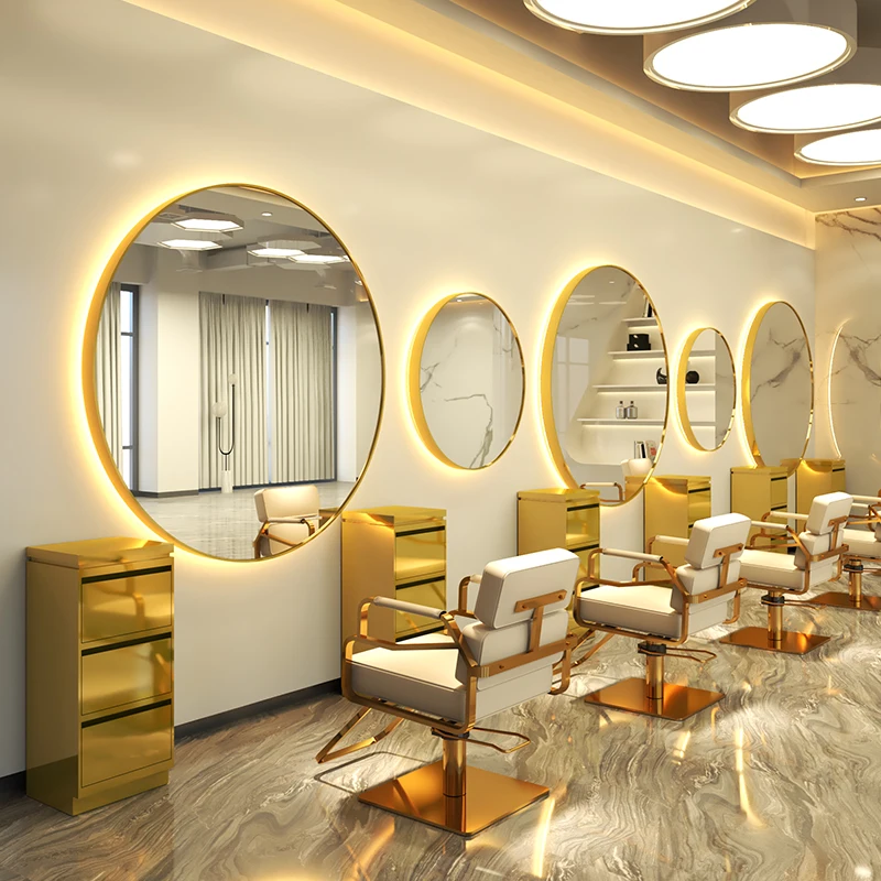 Modern Hair Salon Wall Mirror Single Sided Barbershop Station Led Light ...