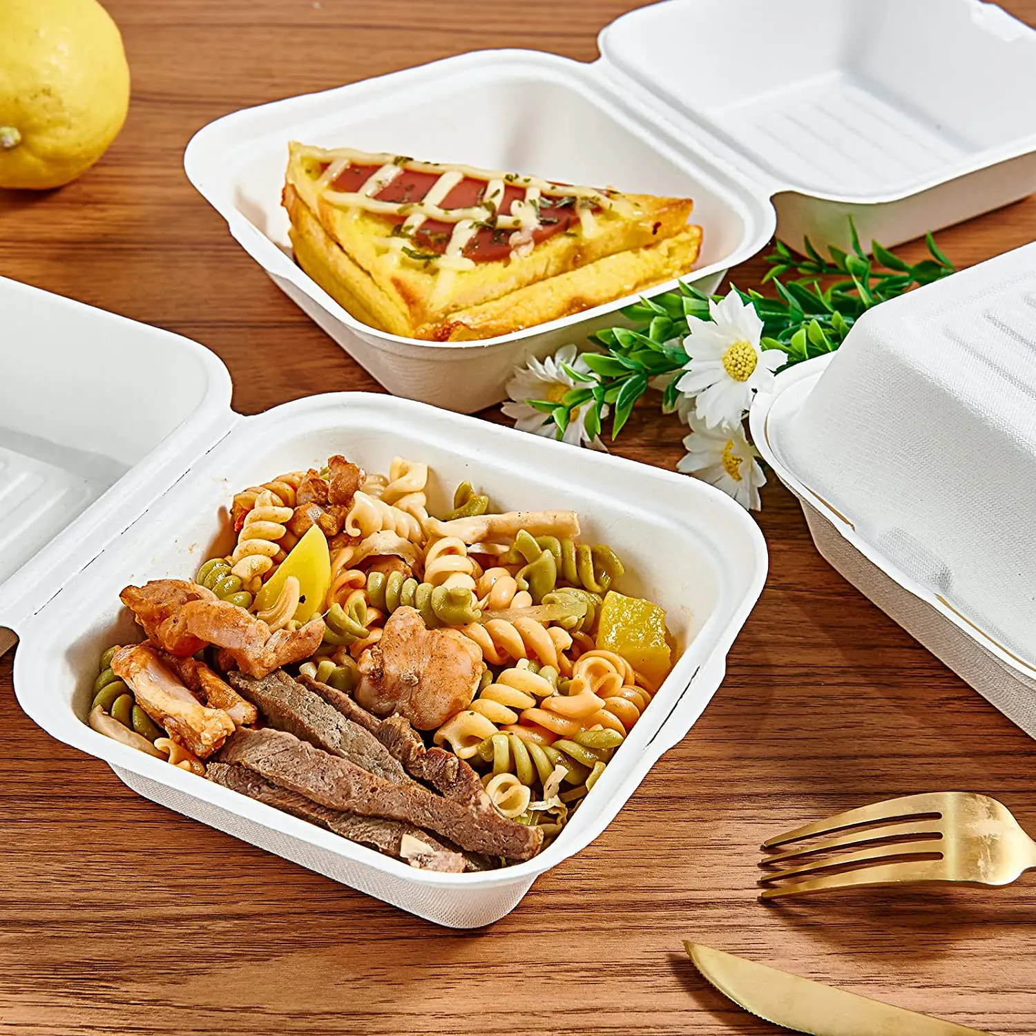 Biodegradable Microwavable Pulp Packaging Tableware Clamshell Lunch ...