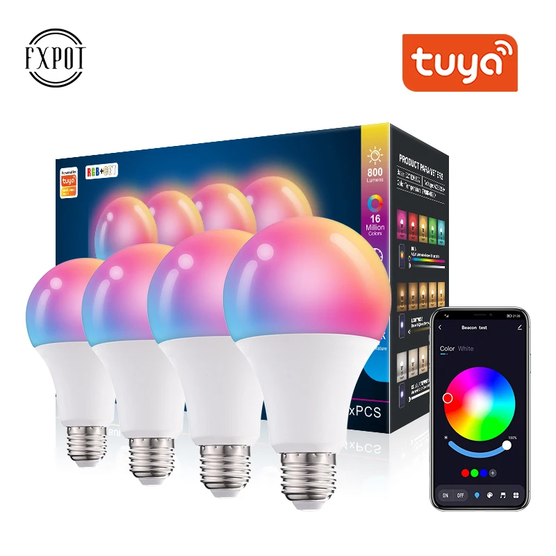 Fxpot Tuya App Control Smart Bulb Alexa 10w Rgb Dimming E26 E27 B22 Led ...