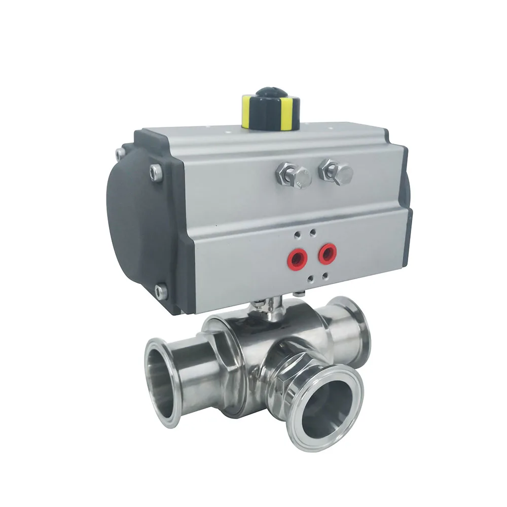 Sanitary Stainless Steel Tri Clamp Equal 3 Way Pneumatic Ball Valve ...