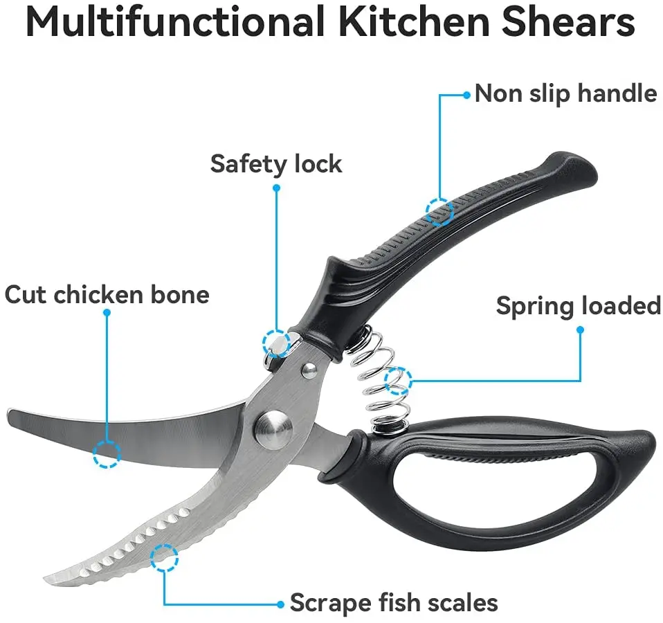 Heavy Duty Kitchen Chicken Scissors Spring Loaded Meat Shears Poultry ...