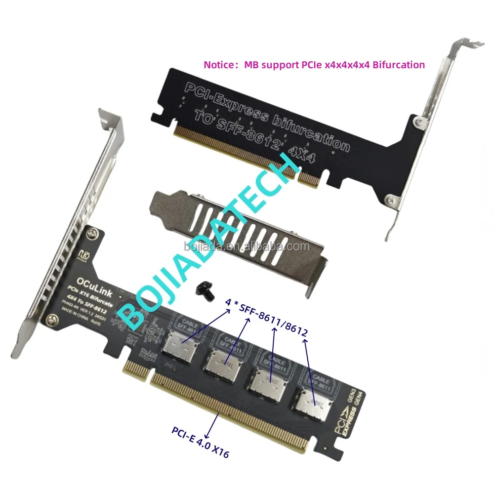 PCI Express PCI-E 4.0 16X to 4 Ports Oculink SFF-8611 SFF-8612 Adapter Card for U2 NVME SSD MB ...
