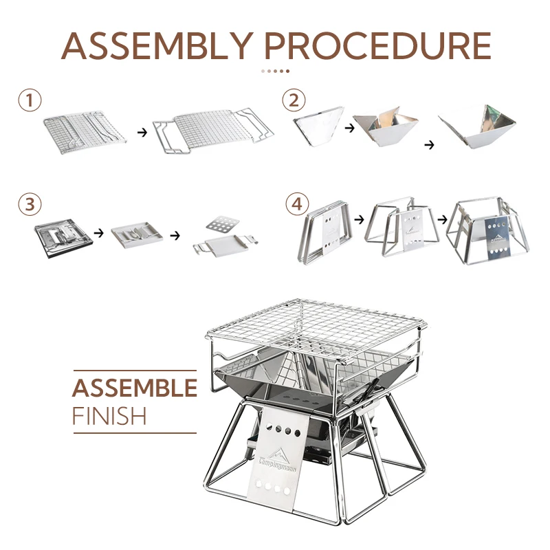 Outdoor Camping Bbq Grill Set Stainless Steel Portable Collapsible ...