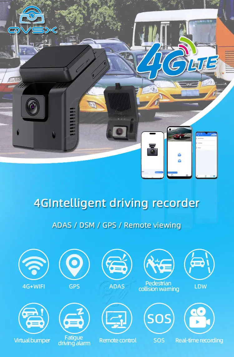 4G Dashcam with GPS Tracking & Live Video, 1080P Dual Cams, ADAS ...