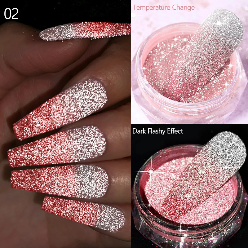 Reflective Flash Glitter Powder Temperature Color-Change Holographic UV Gel Polish Chrome ...