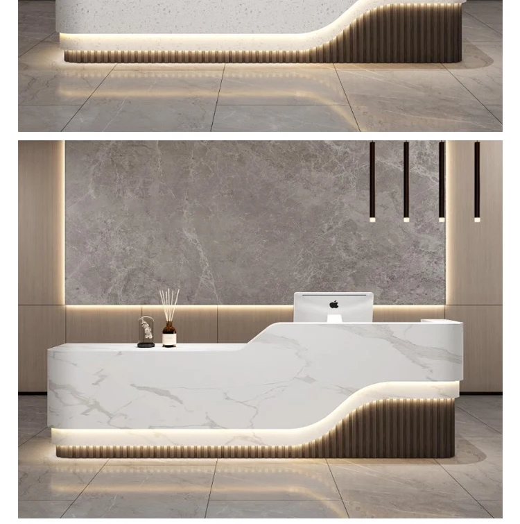 Luxury White Front Desk Counter Reception Desk Modern Solid Surface ...