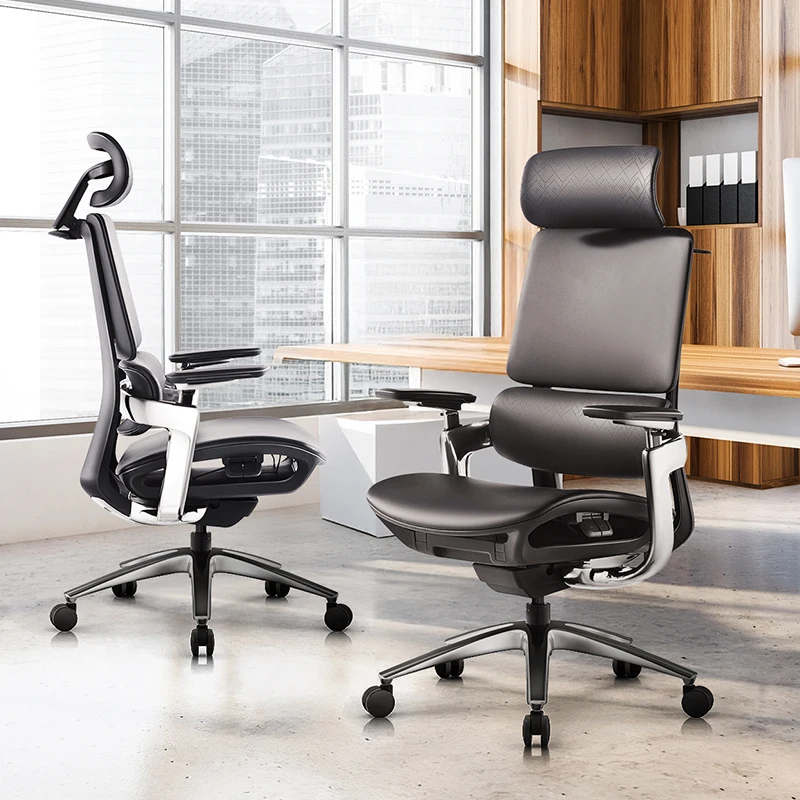 High Efficient Chairs Luxury Genuine Leather Office Chair Footrest With ...