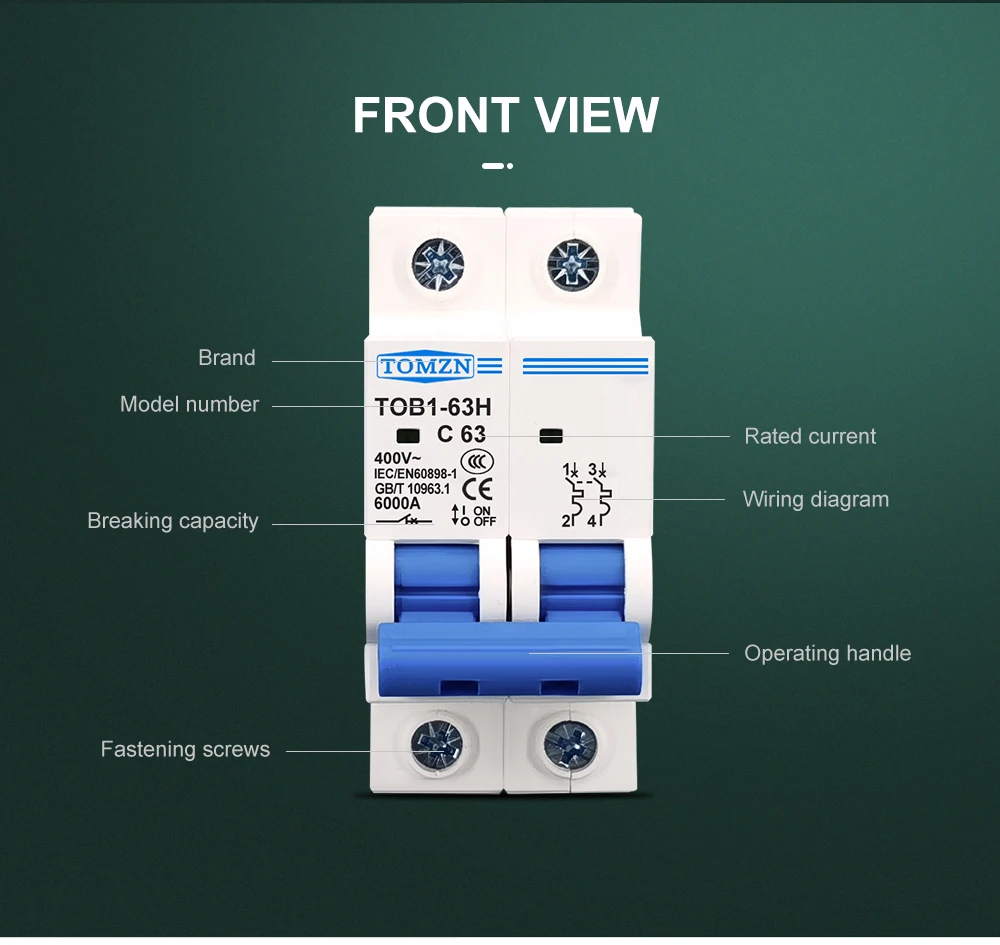 2P 400V~ 50HZ/60HZ Circuit Breaker AC MCB Safety Breaker C Type ...