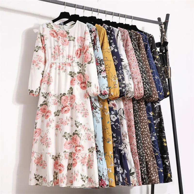Women Used Dresses Casual Full Sleeve Floral Printed Stock Woman Stock ...