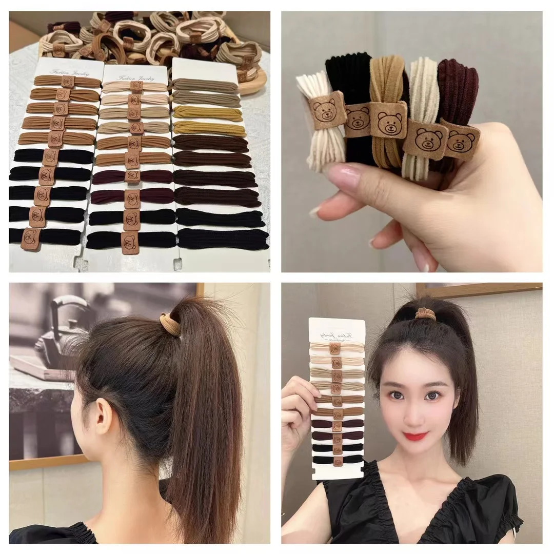 10PCS/Set Women Girls Basic Hair Bands 4cm Simple Solid Colors Elastic ...